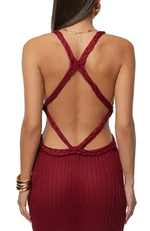JLUXLABEL Ribbed Plunge Neck Maxi Dress With Open Back - Red