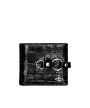 VIVIENNE WESTWOOD Crocodile-embossed Calfskin Bi-fold Wallet - Black