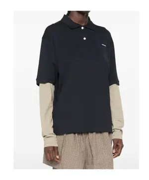 Miu Miu Layered Long Sleeve Polo Shirt - Black