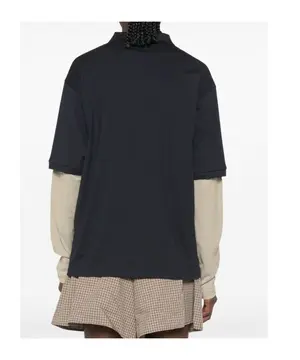 Miu Miu Layered Long Sleeve Polo Shirt - Black
