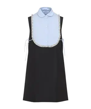 Prada Embellished Collarless Sleeveless Dress - Black