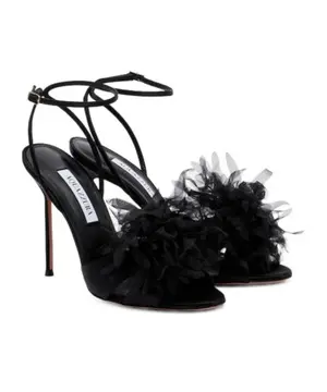 AQUAZZURA Floral Decorated High Heel Sandals - Black