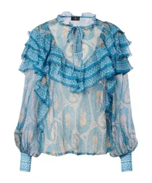 Etro Paisley Ruffled Silk Blouse - Blue