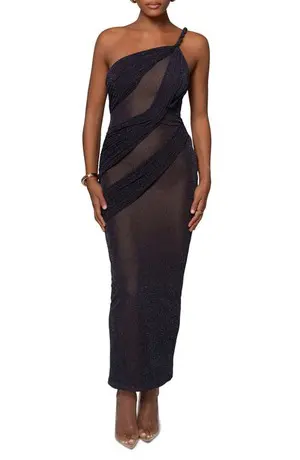 JLUXLABEL Alari One-shoulder Sparkle Mesh Gown With Rope Strap - Blue