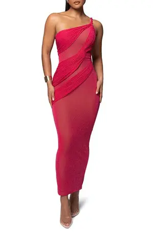 JLUXLABEL JLUXLABEL Alari One-Shoulder Sparkle Mesh Gown With Rope Strap Pink