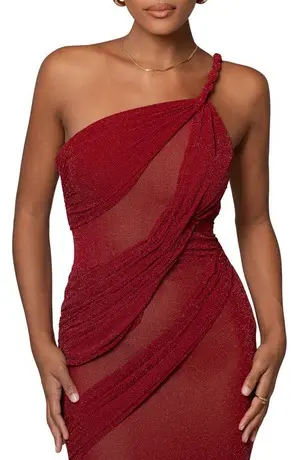 JLUXLABEL Alari One-shoulder Sparkle Mesh Gown With Rope Strap