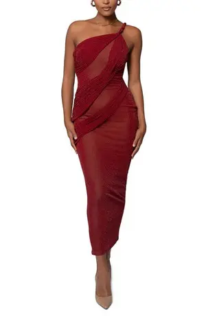 JLUXLABEL Alari One-shoulder Sparkle Mesh Gown With Rope Strap