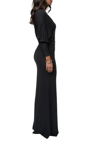 JLUXLABEL One-shoulder Long Sleeve Maxi Dress - Black
