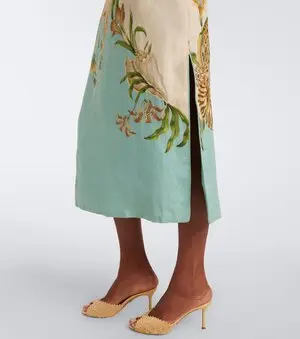 Farm Rio Marine Garden Sand Linen Midi Dress