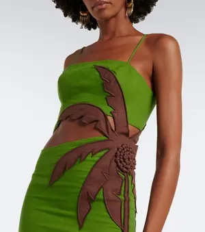 Farm Rio Palm Tree Linen-blend Midi Dress
