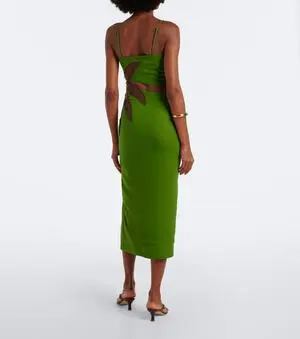 Farm Rio Palm Tree Linen-blend Midi Dress