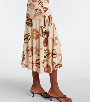 Farm Rio Marine Shells Sand Printed One-shoulder Midi Dress