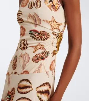 Farm Rio Marine Shells Sand Printed One-shoulder Midi Dress