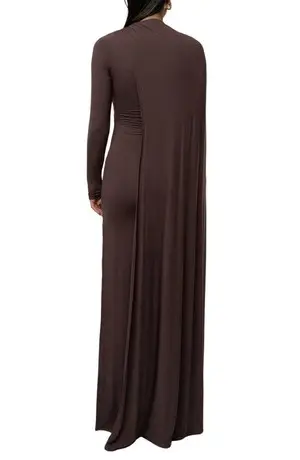 JLUXLABEL Draped Elegance Long Sleeve Gown - Brown