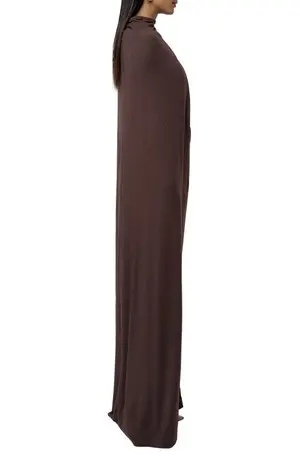 JLUXLABEL Draped Elegance Long Sleeve Gown - Brown