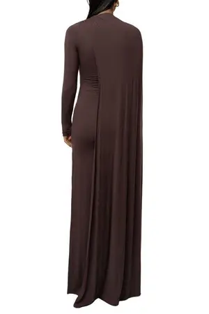 JLUXLABEL Long Sleeve Gown With Draped Elegance - Brown