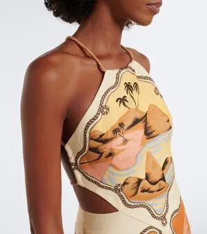 Farm Rio Souvenir Printed Linen Midi Dress