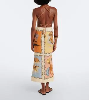 Farm Rio Souvenir Printed Linen Midi Dress