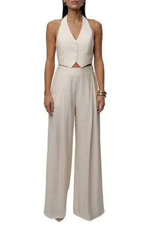 JLUXLABEL Halter Top & Wide Leg Pant Set - Cream