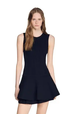 Sandro Short Knit Dress With Ruffles