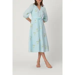 Shoshanna Floral Embroidered Cotton Dress - Sky Blue