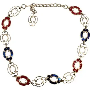 MADISON BEVERLY HILLS Vintage Chain Belt 70s Mod Red Blue Enamel - White