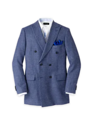 PAUL FREDRICK Wool Blend Houndstooth Double Breasted Peak Lapel Sport Coat - Blue Houndstooth