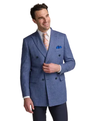PAUL FREDRICK Wool Blend Houndstooth Double Breasted Peak Lapel Sport Coat