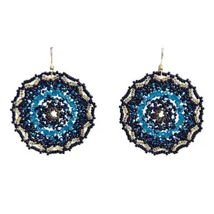 MADISON BEVERLY HILLS Beaded Mandala Drop Earrings With Crystal Embellishments - Blue