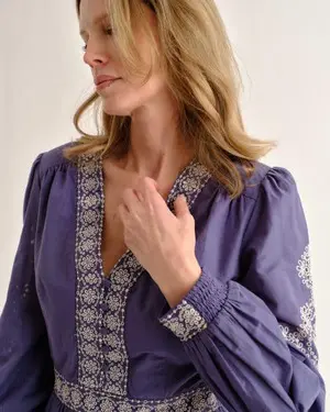 CARTOLINA Blake Embroidered Mini Dress - Indigo