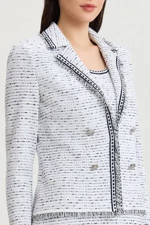 Ming Wang Heritage Eyelash Trim Lapel Collar Knit Jacket
