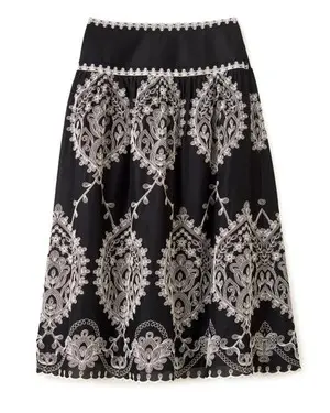 CARTOLINA Embroidered Cotton Voile Midi Skirt