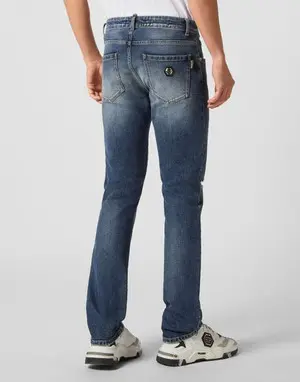 Philipp Plein Super Straight Cut Denim Trousers With Hexagon Logo