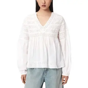 ALLSAINTS Neneh Lace Trim Eyelet Top