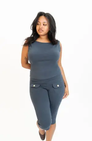 ODDLI Button Capri Pants - Navy