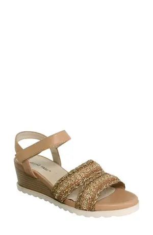 DAVID TATE Embellished Ankle Strap Wedge Sandals - Tan
