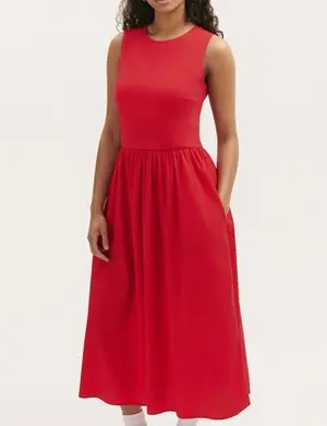 FINERY LONDON Georgie Sleeveless Cotton Midi Dress - Red
