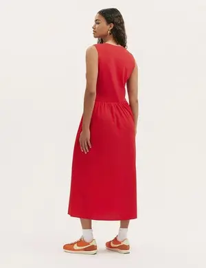 FINERY LONDON Georgie Sleeveless Cotton Midi Dress - Red