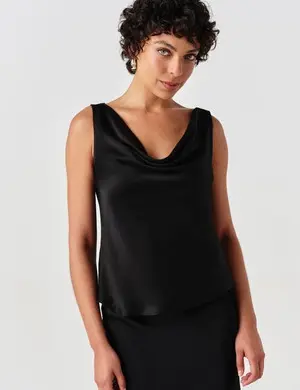 GHOST LONDON Nyla Cowl Neck Satin Top - Black