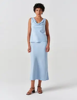 GHOST LONDON Nyla Cowl Neck Satin Top - Light Blue