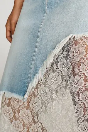 MOTHER Peek-a-boo Denim And Lace Maxi Skirt