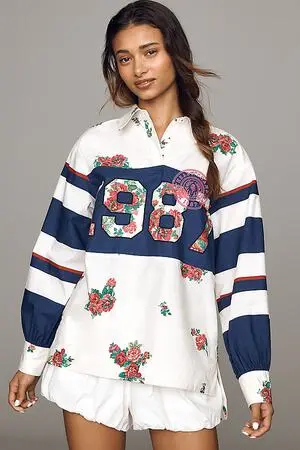 Maeve Cotton Rugby Shirt With Floral Embroidery