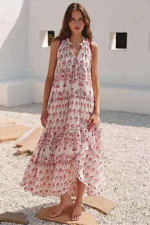 RO'S GARDEN Sofia Maxi Dress - Red Pattern