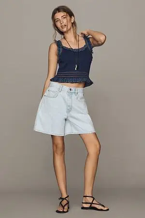 PILCRO Cropped Ruffled Tank Top