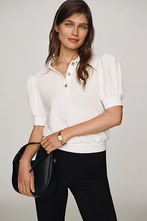 Maeve Puff-sleeve Collared Top - Cloud Dancer