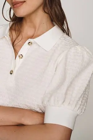 Maeve Puff-sleeve Collared Top - Cloud Dancer