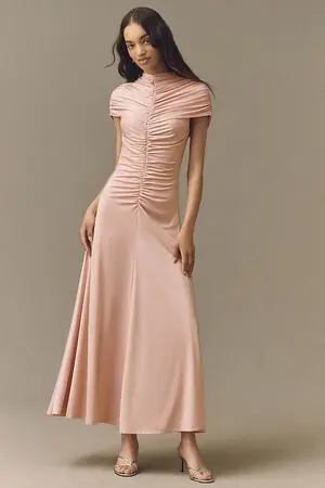 SIEMPRE Micro-cape Jersey Maxi Dress - Pink