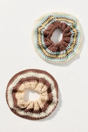 Anthropologie Crocheted Knit Scrunchies - Neutral