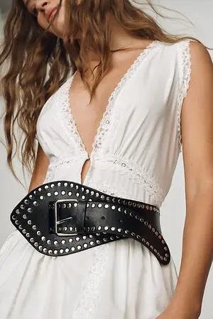 Z & L EUROPE Sonora Low-slung Studded Leather Belt - Black