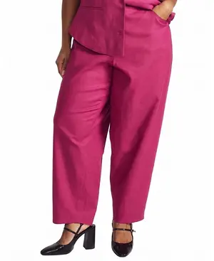 Universal Standard Plus Lou Barrel Leg Linen Pants Hyper Pink